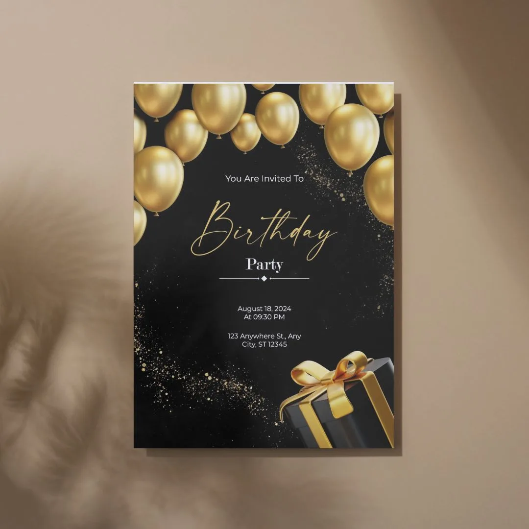 Elegant Black & Gold Birthday Invitation - DesignGenix