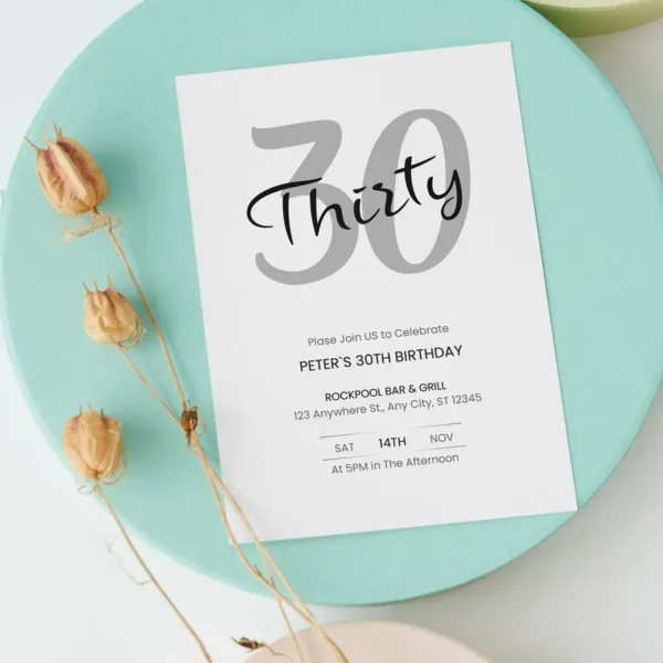 Modern Minimalist White Birthday Invitation - DesignGenix