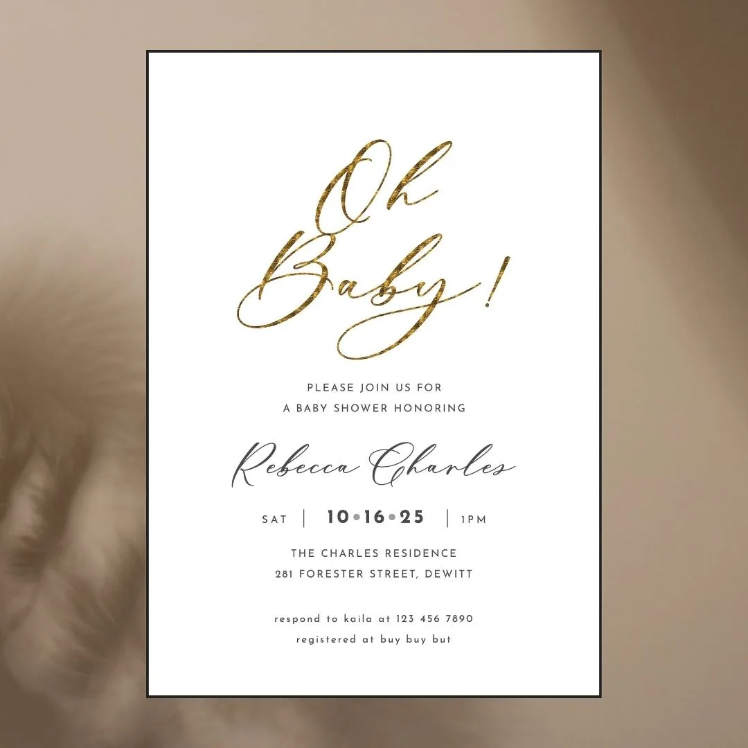 Oh Baby! Elegant Script Baby Shower Invitation - DesignGenix