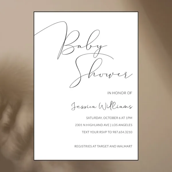 Minimalist Script Baby Shower Invitation - DesignGenix