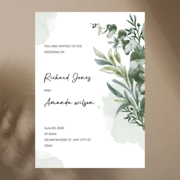 Elegant Greenery Wedding Invitation Card - DesignGenix