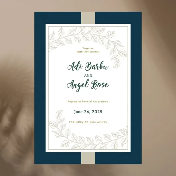 Classic Leaf Border Wedding Invitation Card - DesignGenix