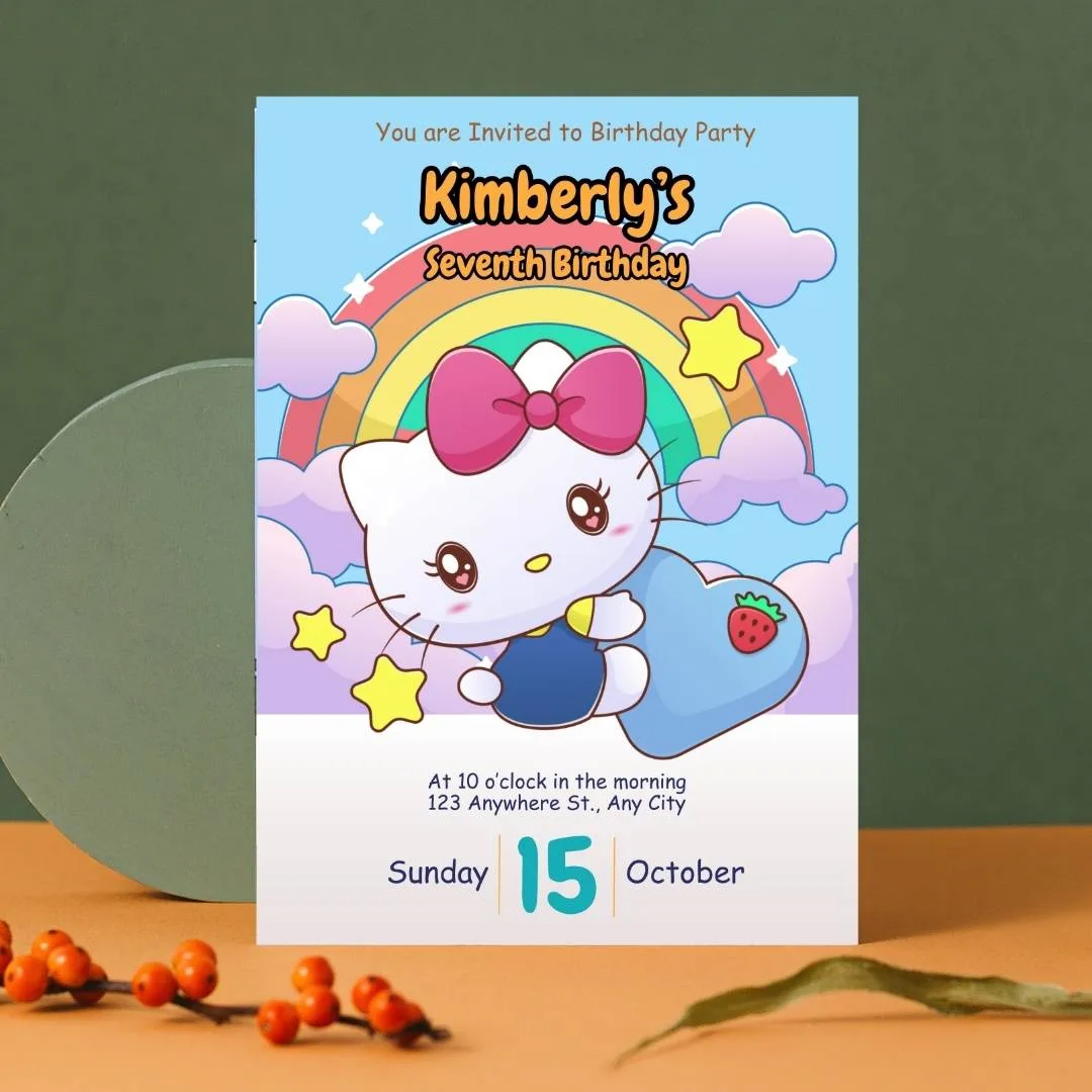 Colorful Hello Kitty Birthday Invitation Card - DesignGenix