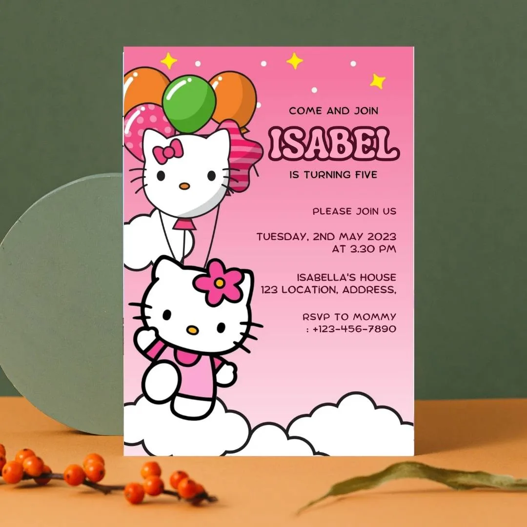 Hello Kitty Birthday Party Invitation (Pink) - DesignGenix