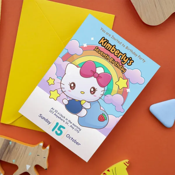 Colorful Hello Kitty Birthday Invitation Card - DesignGenix