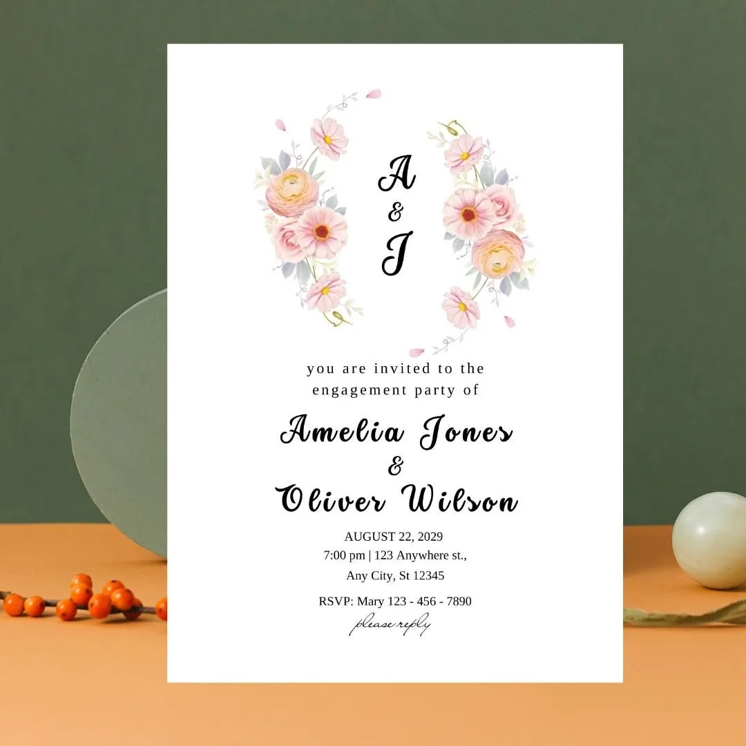 Colorful Floral Elegant Stylish Engagement Invitation - DesignGenix